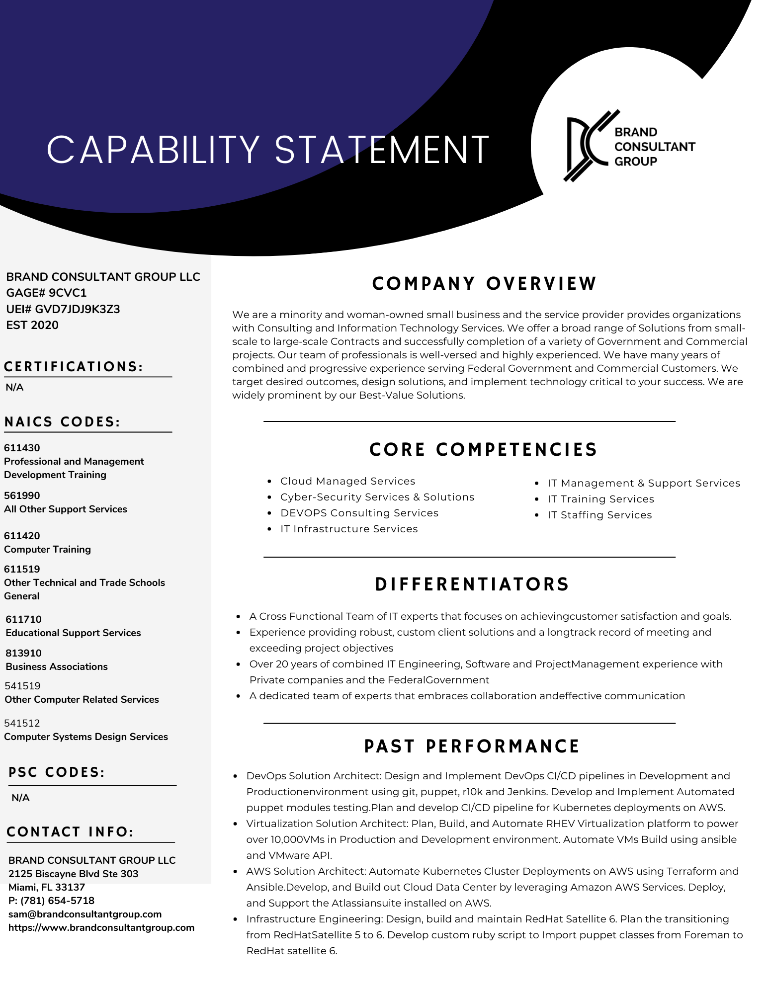 Capability Statement - Brand Consultant Group